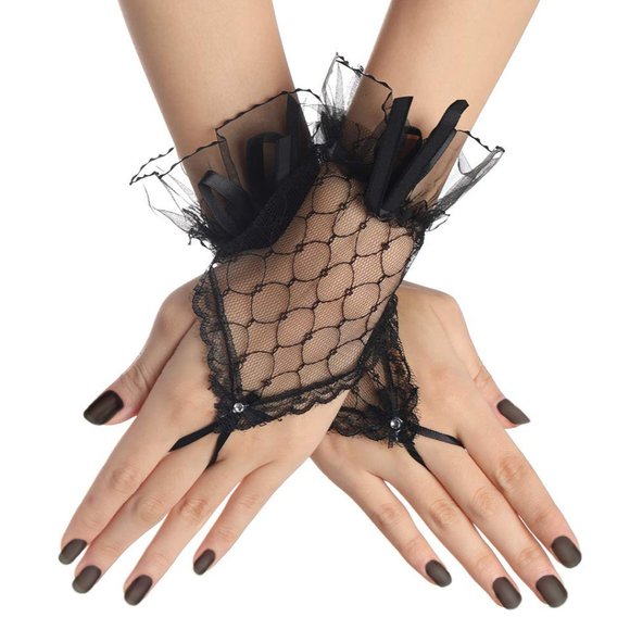 Accessories | Black Lace Fingerless Gloves Finger Loop | Poshmark